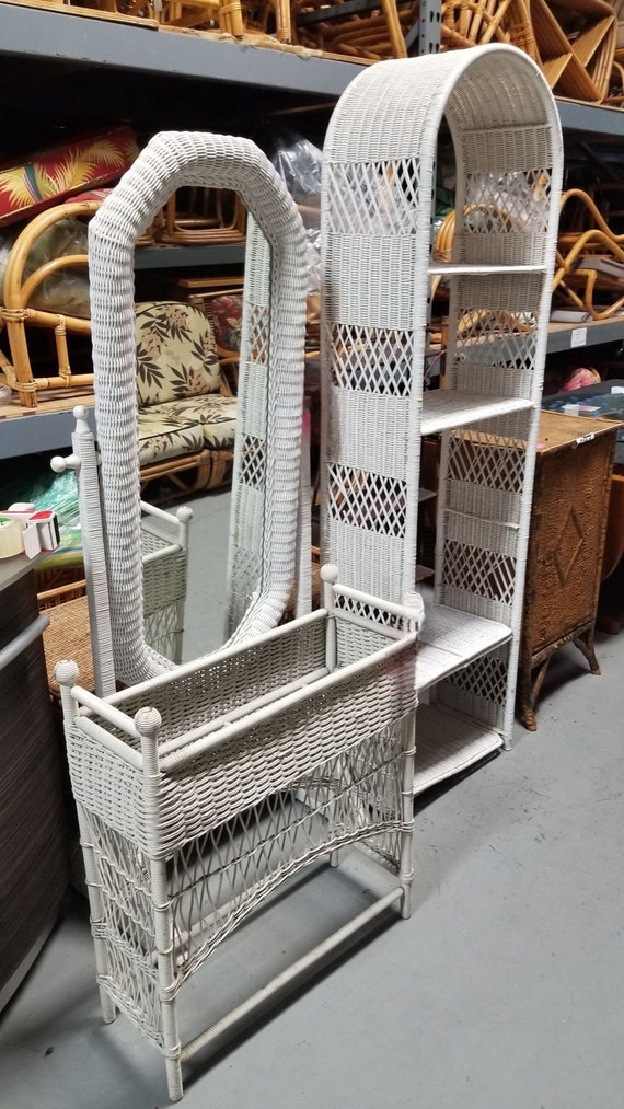 White wicker shelving unit store