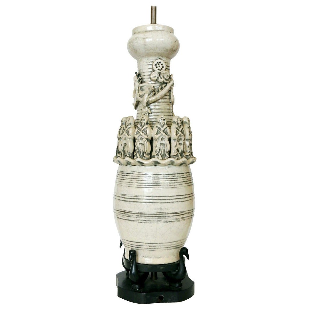 Monumental Art Pottery Ceremonial Monks With Dragon Table Lamp - Etsy