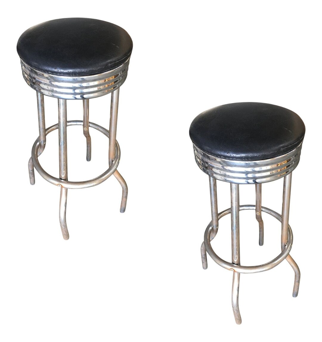 Mid-century Chrome Soda Shop Dinner Bar Stool, Pair - Etsy