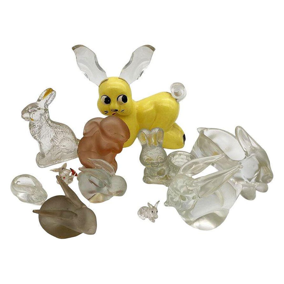 Set of 11 Rare Modernist Glass & Lucite Bunny Rabbit Figural Collection ...