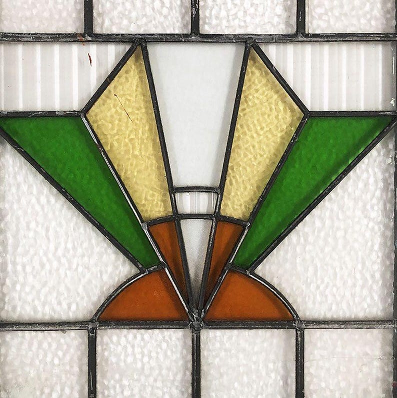 Geometric Art Deco Stained Glass Wall Art W/ Wood Frame - Etsy