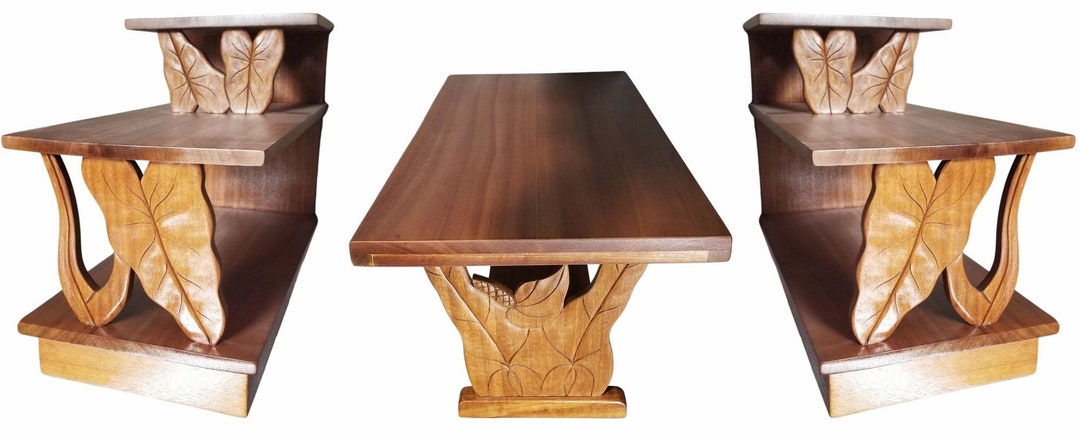 Restored Hand Carved Calla Lily Koa Wood Side Table Set - Etsy