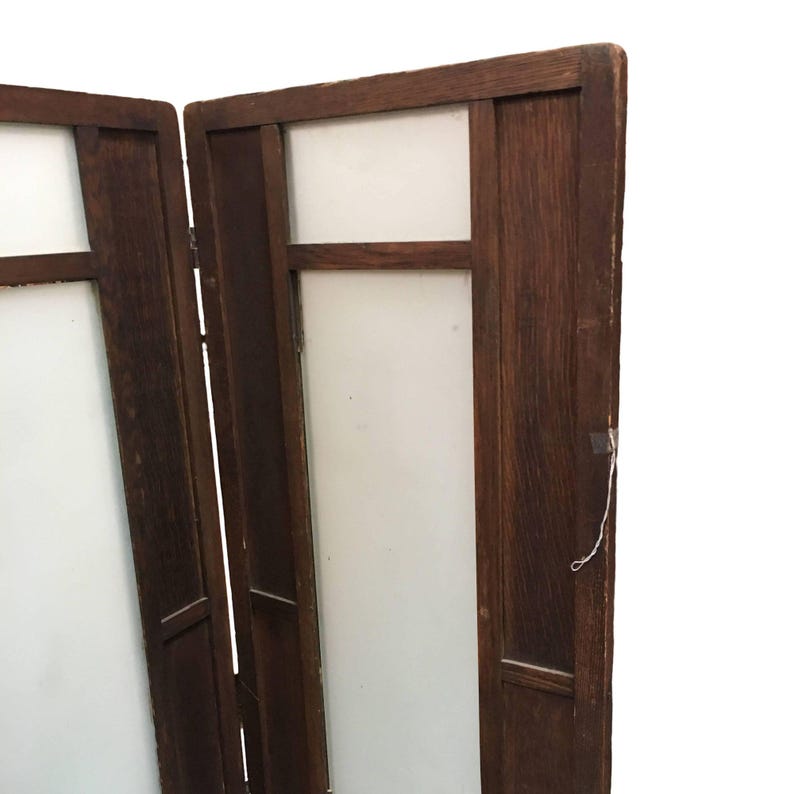 1930s Art Deco Frosted Glass and Oak Slat Folding Screen Room Divider ...