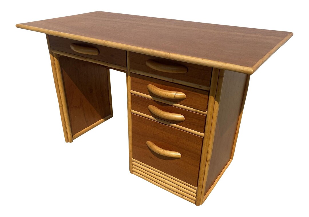 Restored Post-war Hawaiian Koa Wood Desk W/ Rattan Border - Etsy