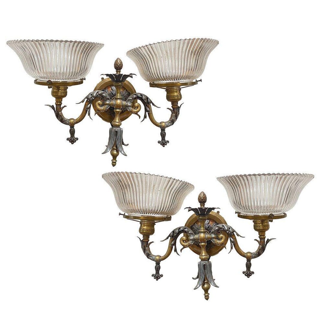 Electrified Late Victorian Baroque Brass Gas Sconces W/ Shade, Pair - Etsy
