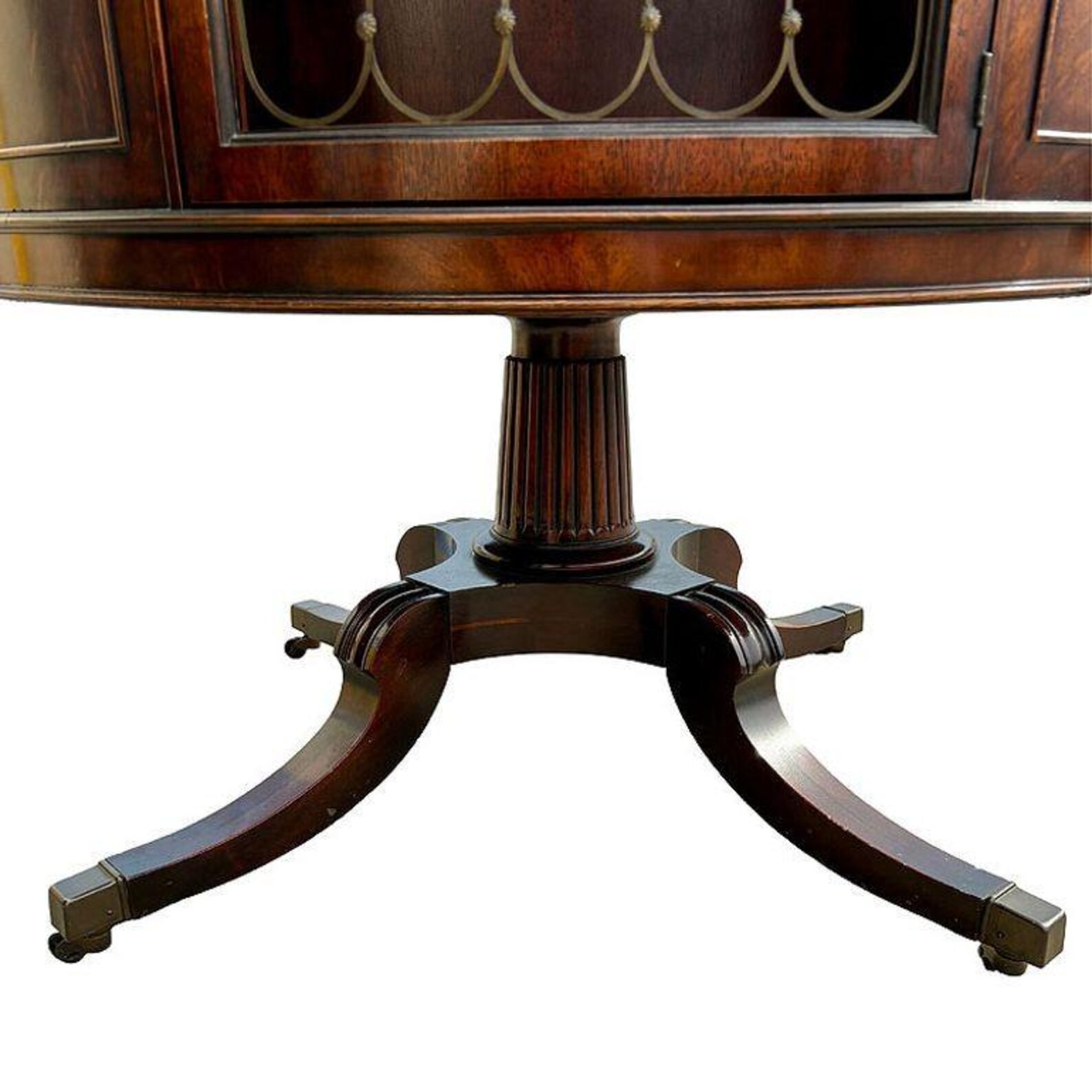 Mahogany & Brass Round Drum Coffee Table W/ Inlaid Leather by Weiman ...