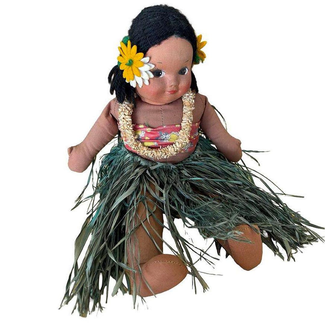 Vintage Hawaiian Handmade Cloth Hula Baby Doll W/ Grass Cloth Skirt - Etsy