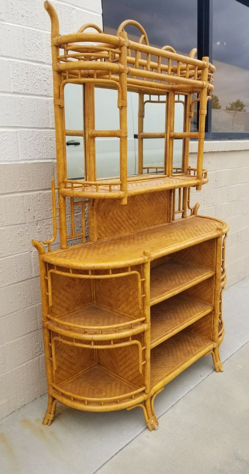 Restored Rattan Wicker , Book Shelf W/ Mirror by Maitland Smith - Etsy