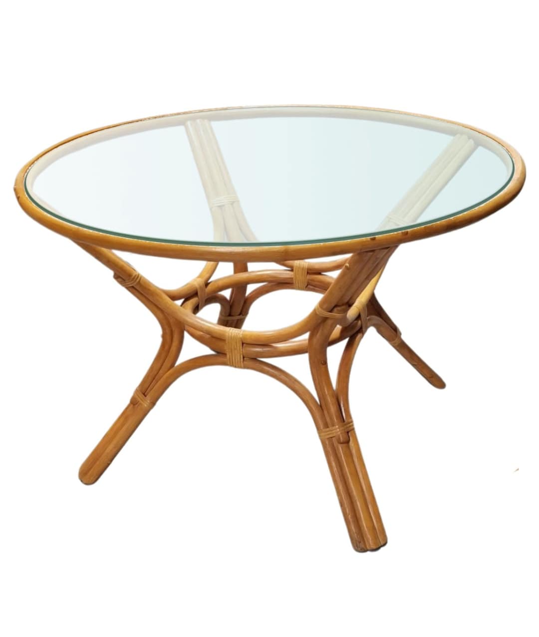 Restored 3-strand Rattan Round Dining Table With Glass Top - Etsy