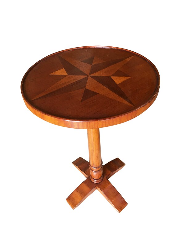 Round Oak Smokers Side Cigar Table W/ Inlay Top | Etsy