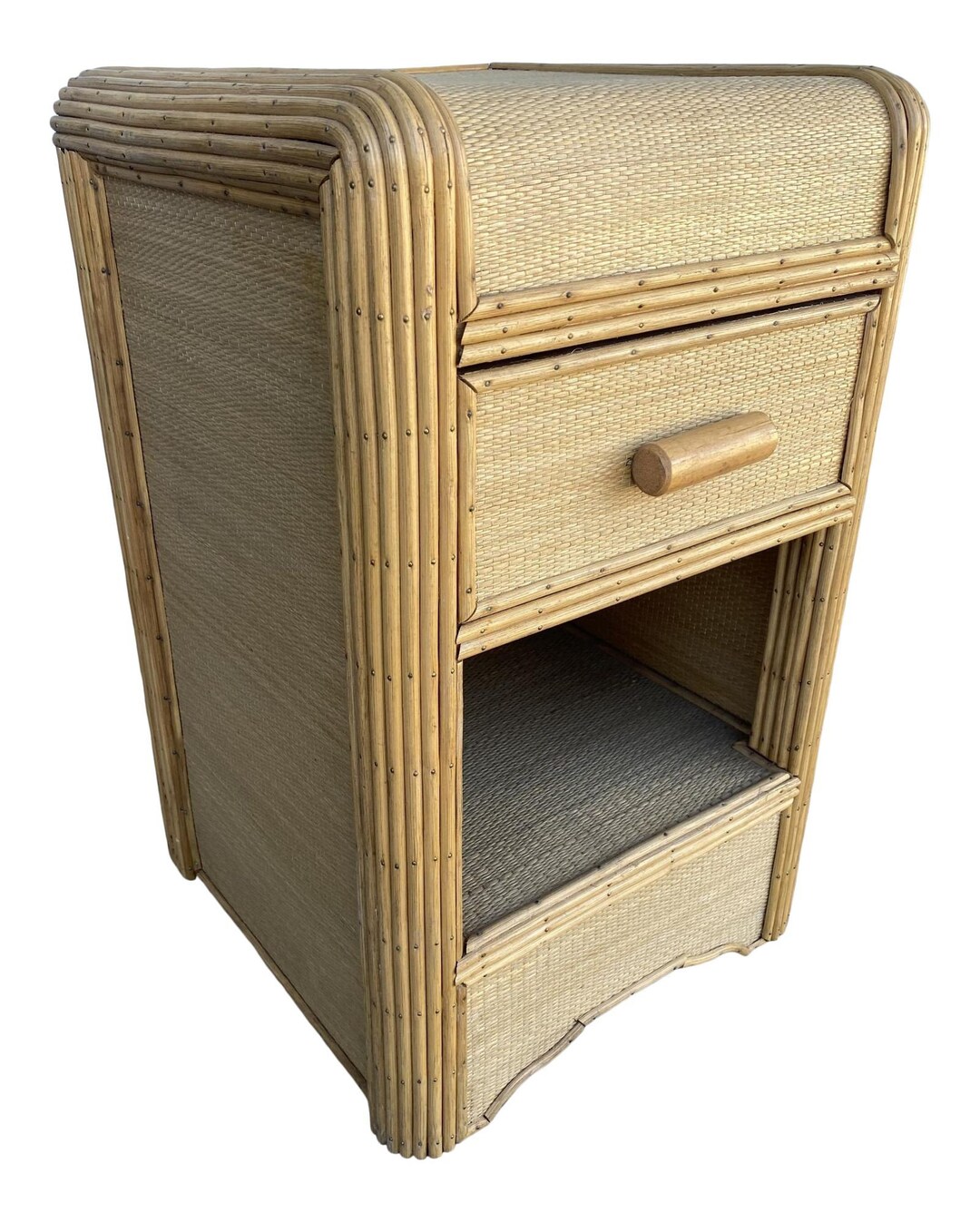 Restored Streamline Stick Reed Rattan Bedside Table W/grass Mat ...