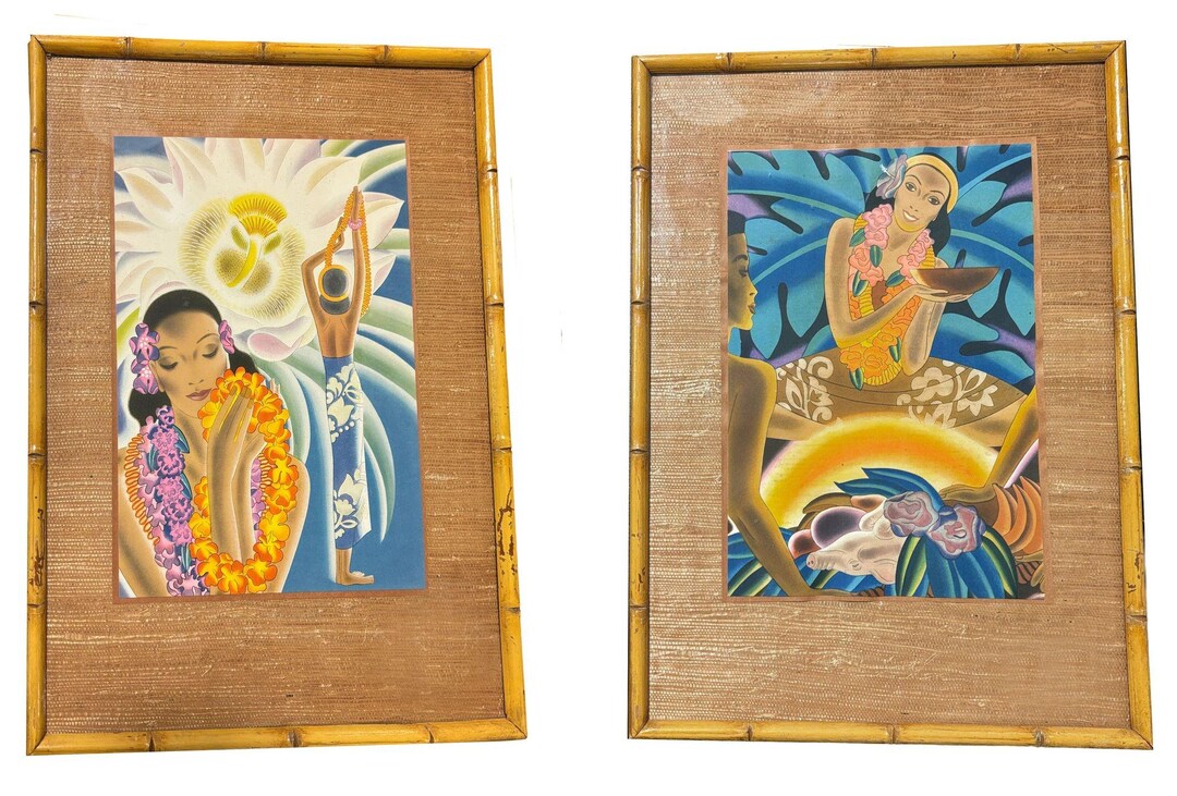 Vintage Matson Lines Hawaiin Cruise Ship Menu Covers in Bamboo Frame ...