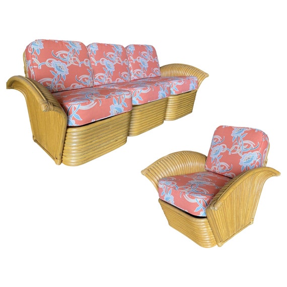 Restored Art Deco Rattan Fan Arm Three seat Sofa Lounge Chair Livingroom Set Etsy
