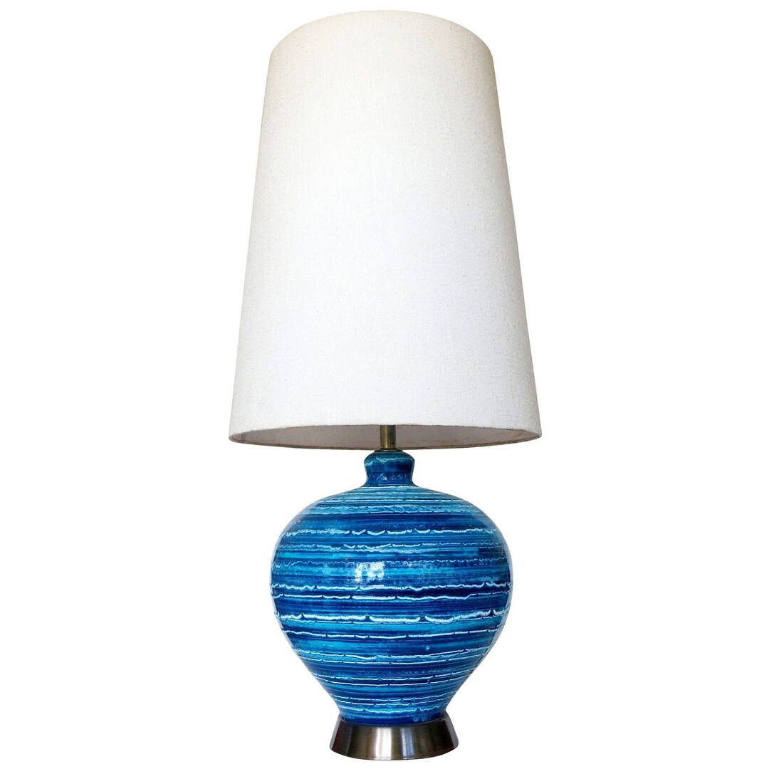 Mid-century Variegated Blue Striped Glaze Ceramic Lamp - Etsy