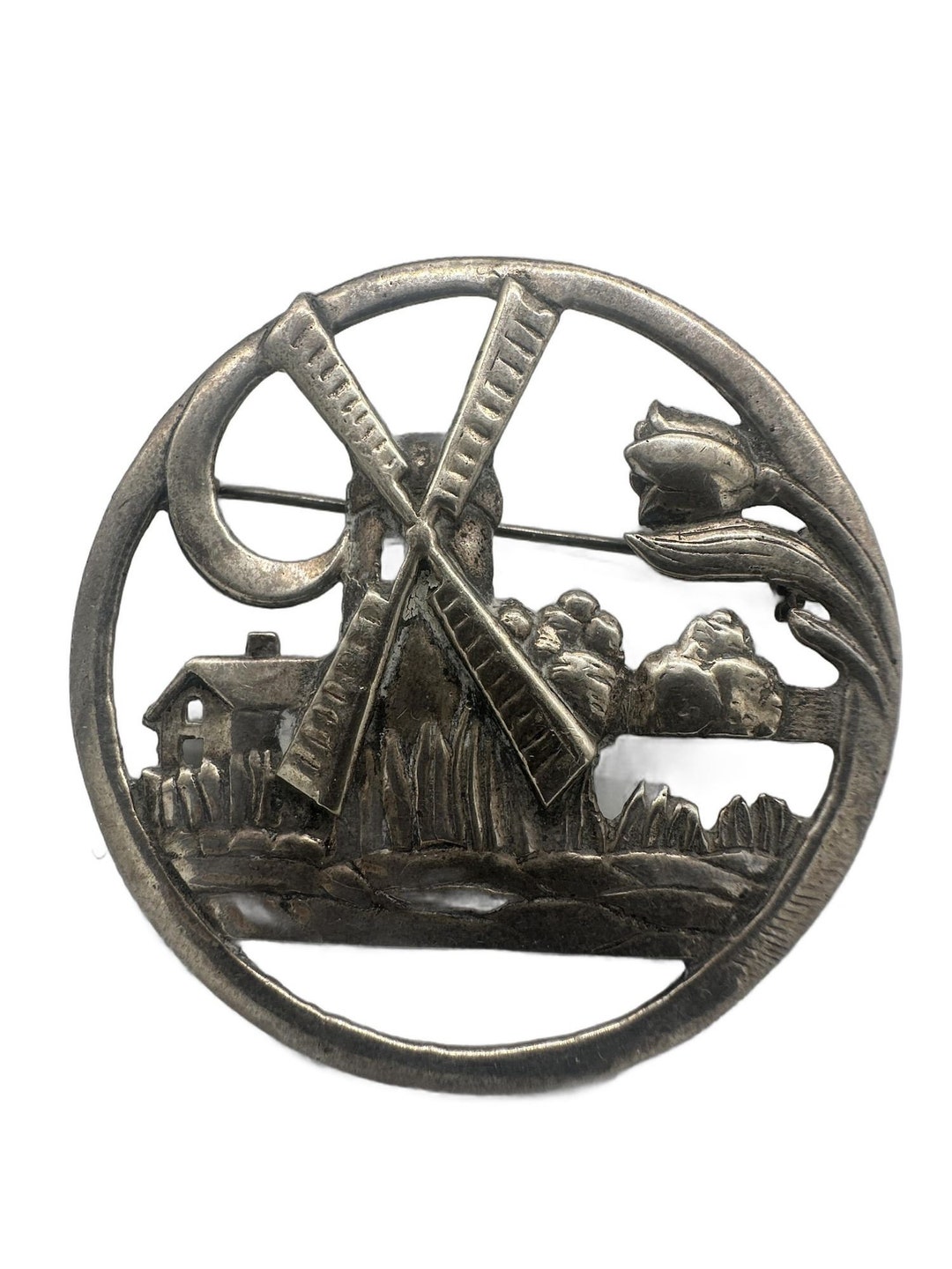 Vintage 925 Sterling Silver Delft Dutch Windmill Floral Brooch Pin - Etsy