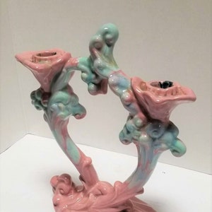 Royal Haeger Mauve Agate Pink/blue Marble Glaze Twin Stalk Candlestick ...