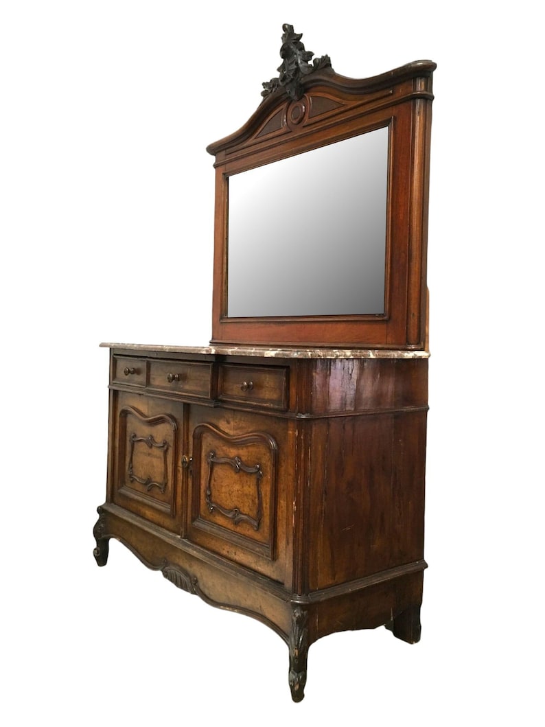 Vintage Solid Oak Dressing Vanity Table With Mirror, Marble Top. - Etsy