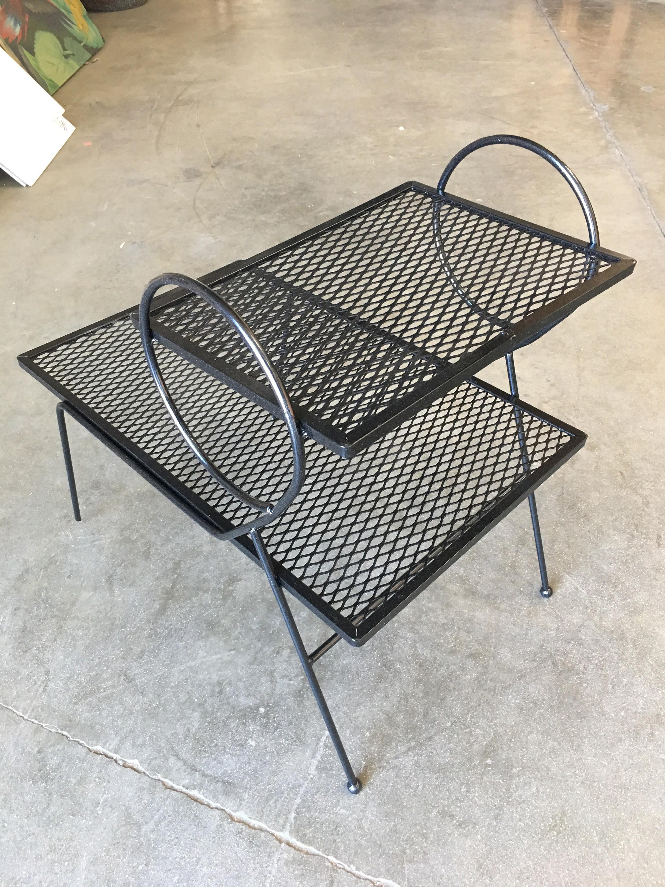 Early Two-tier Art Deco Mesh Steel Outdoor/patio Side Table by Woodard ...