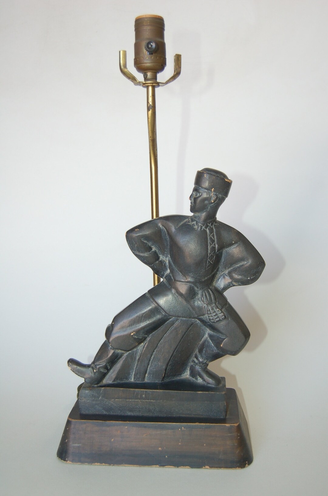 Hand Carved Wood Cossack Russian Dancer Table Lamp Signed Jascha ...