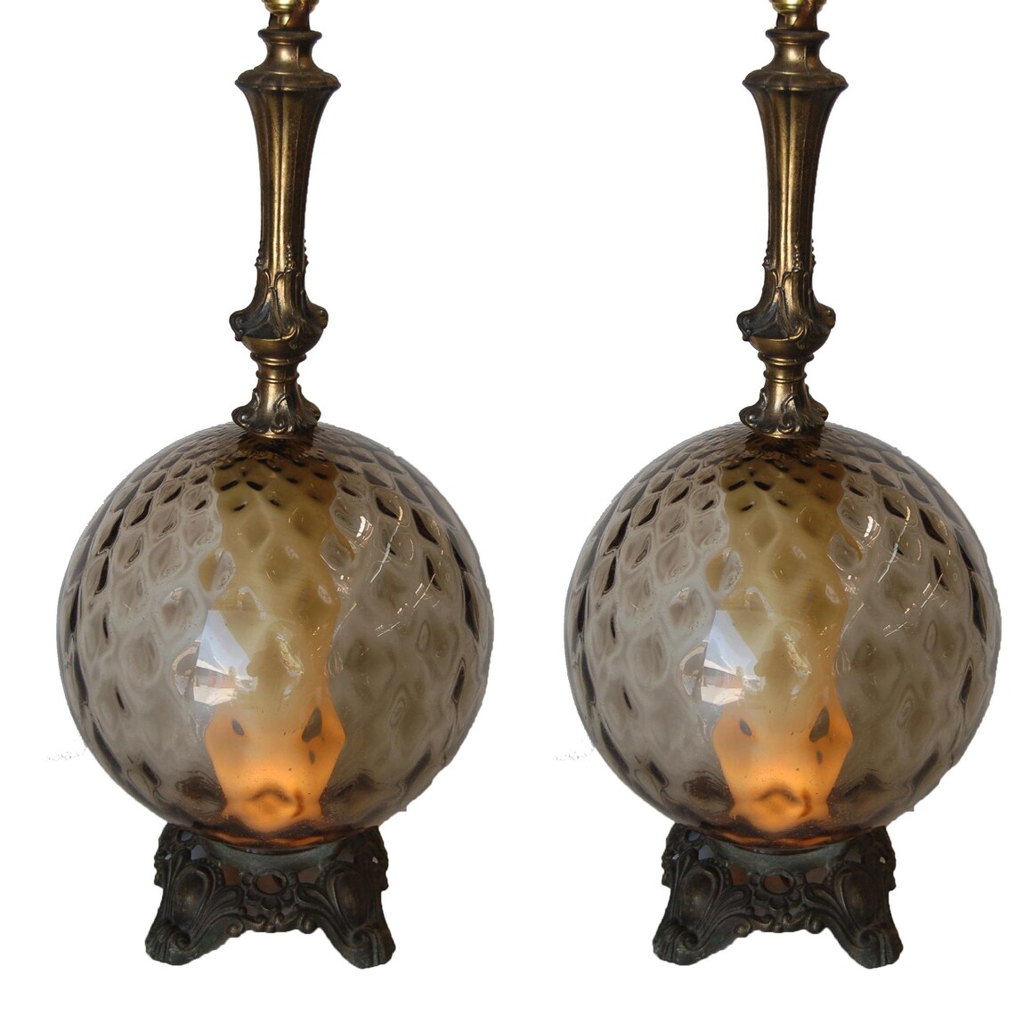 Hollywood Regency Smoked Bubble Glass Table Lamps With Inner - Etsy