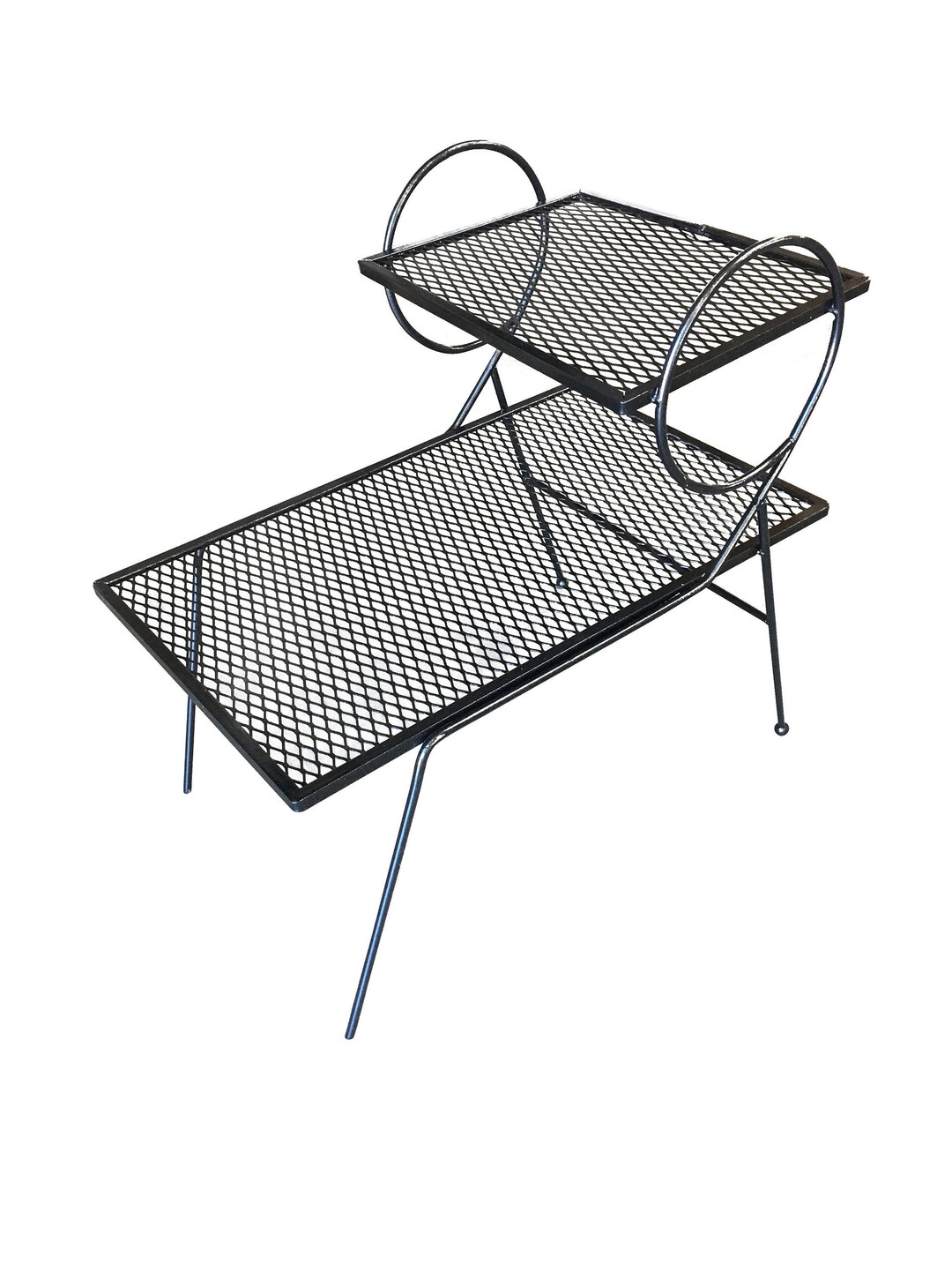 Early Two-tier Art Deco Mesh Steel Outdoor/patio Side Table by Woodard ...