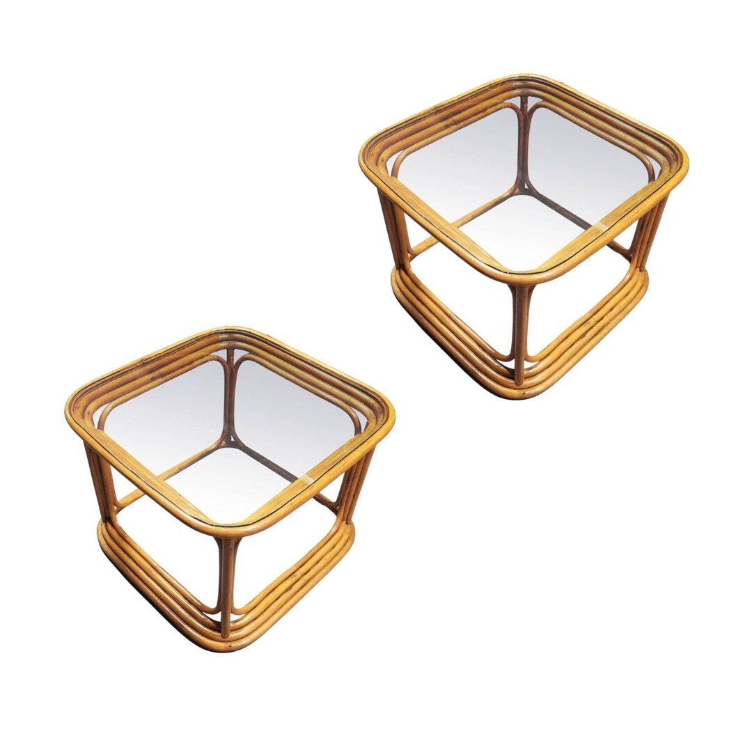 Restored Pair of 4-strand Rattan Cubist Legs Coffee Table With Glass ...