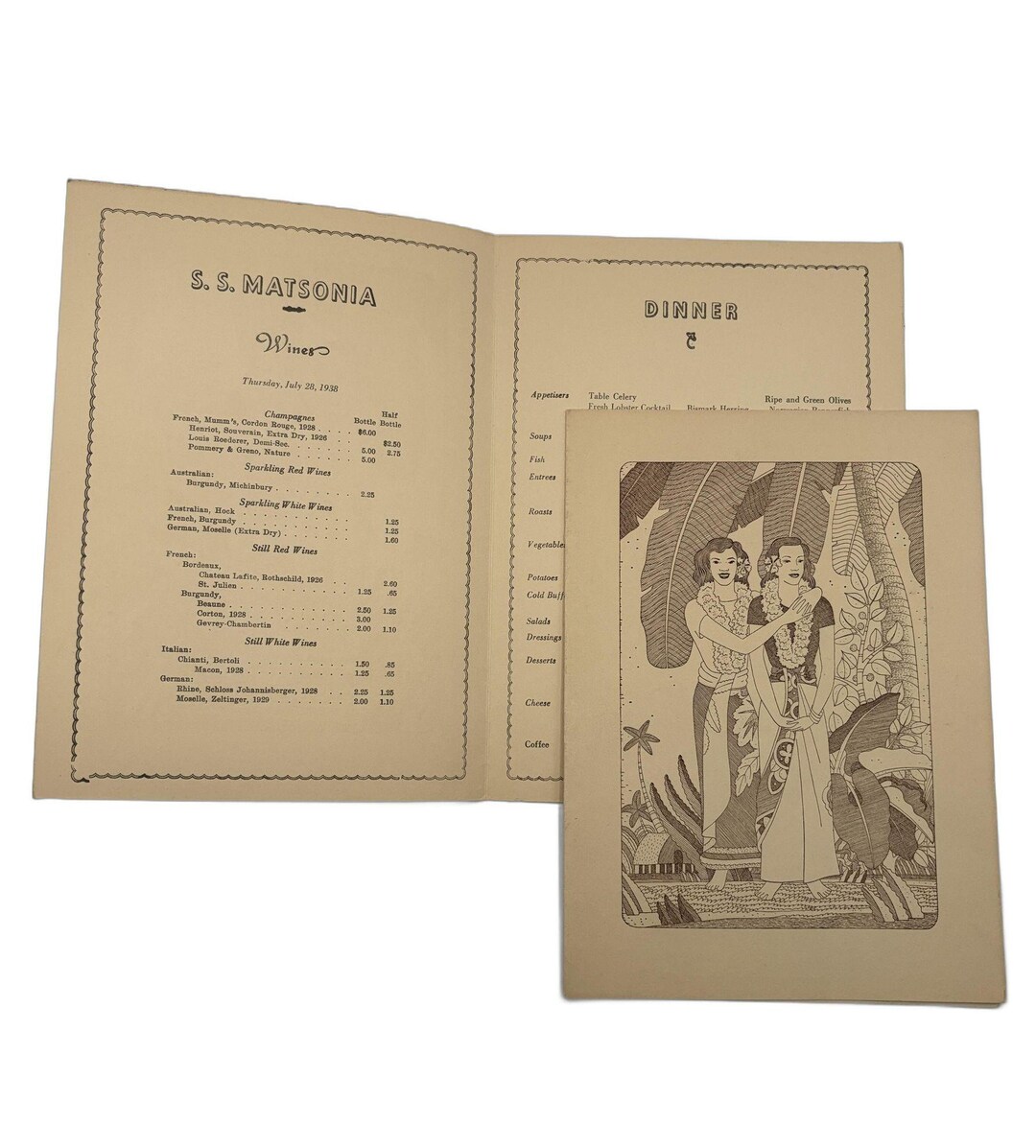 1938 SS Mariposa Dinner Menu for Matson Lines Artwork by Frank Mcintosh ...