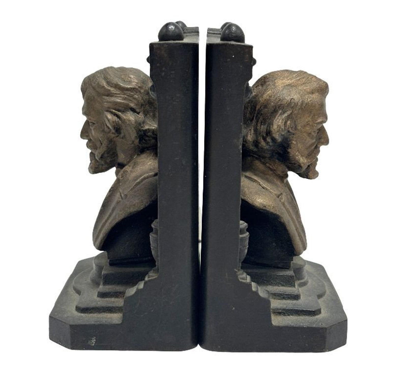 Solid Brass Bookends Bust of Henry W. Longfellow by "b & H" Bradley and ...