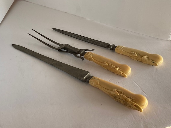 19th Century Hand-carved Bone Alligator Handled Culinary - Etsy