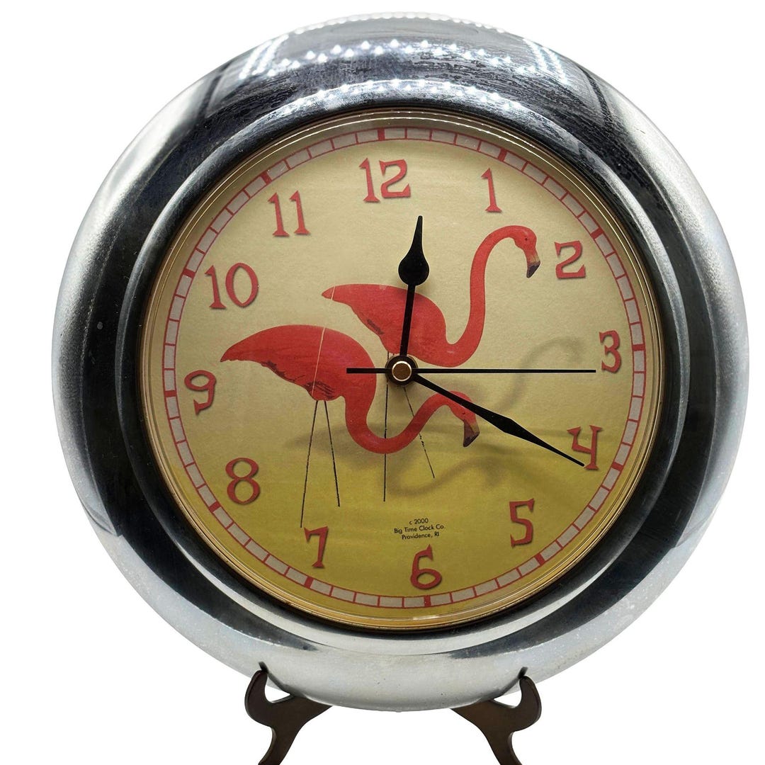 Retro MCM Chrome Costal Pink Flamingo 1950's Dinner Wall Clock by Big ...