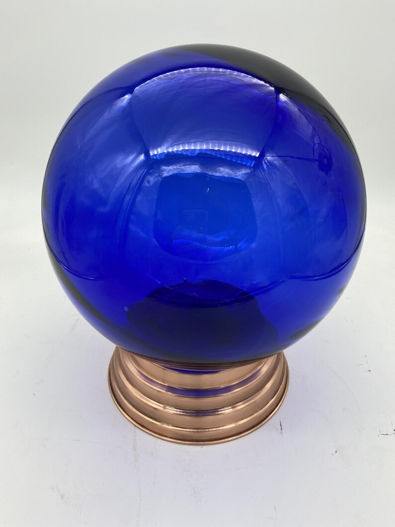 Hand Blown Cobalt Glass Sphere W/ Copper Stepped Art Deco Base - Etsy