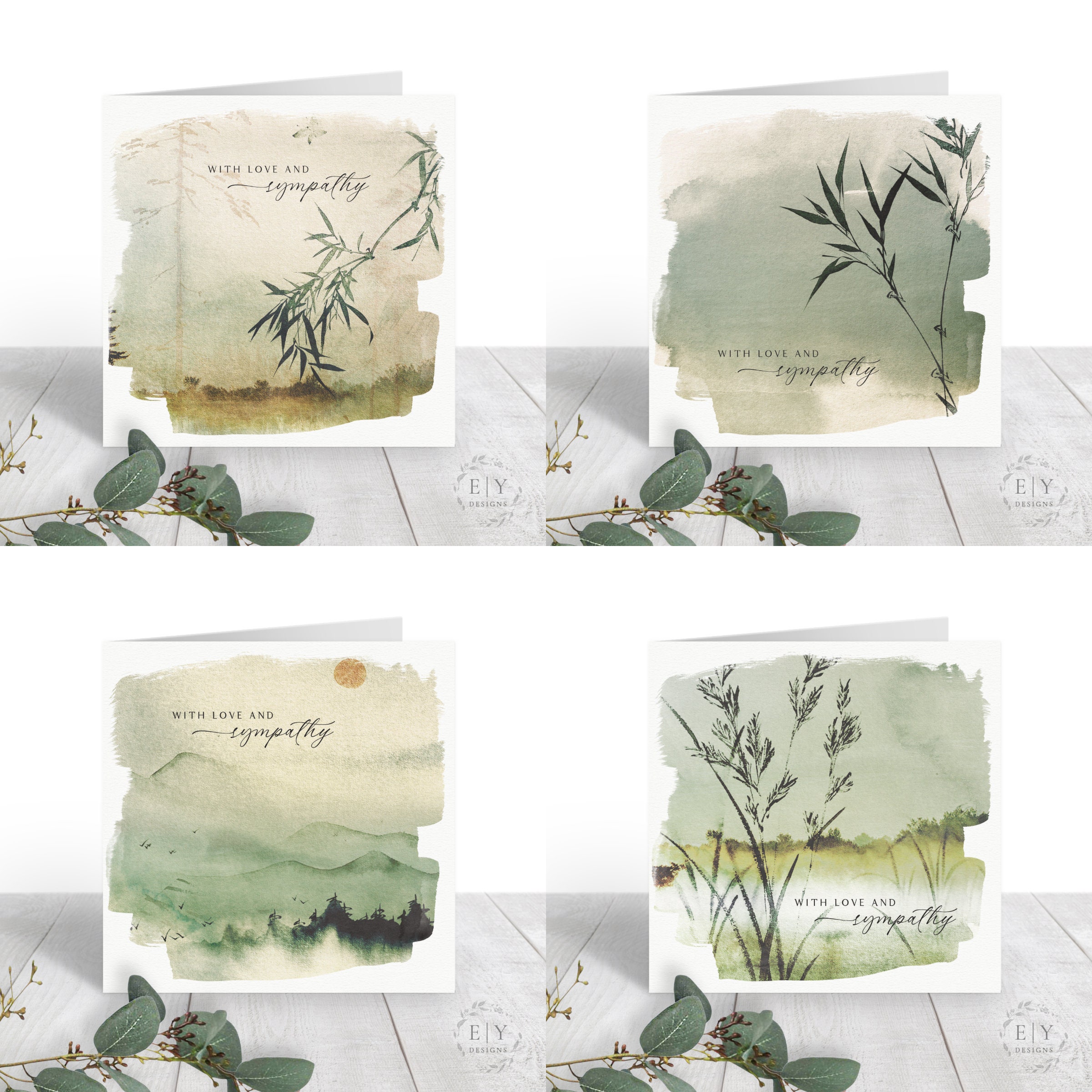 Sympathy Card Set of 8 Watercolor Landscape Sympathy Card - Etsy