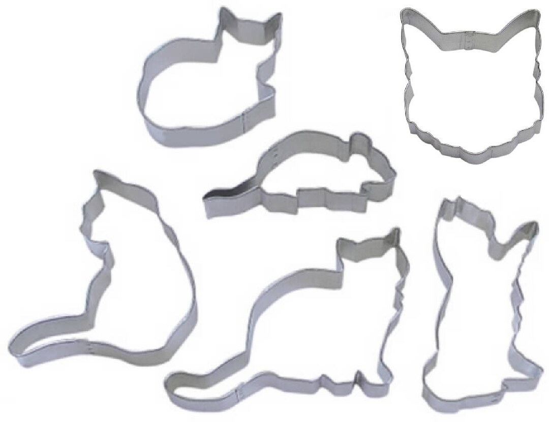 6 Piece Cat Cookie Cutter Set New Animal Shelter Fundraiser Metal ...
