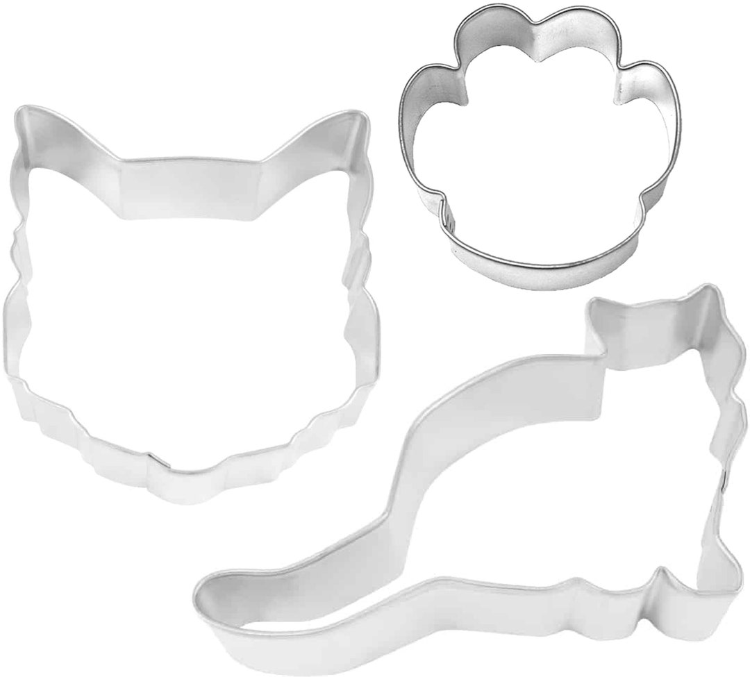 3 Piece Kitten Cat Face Paw Pawprint Cookie Cutter Set Metal Pet Animal ...