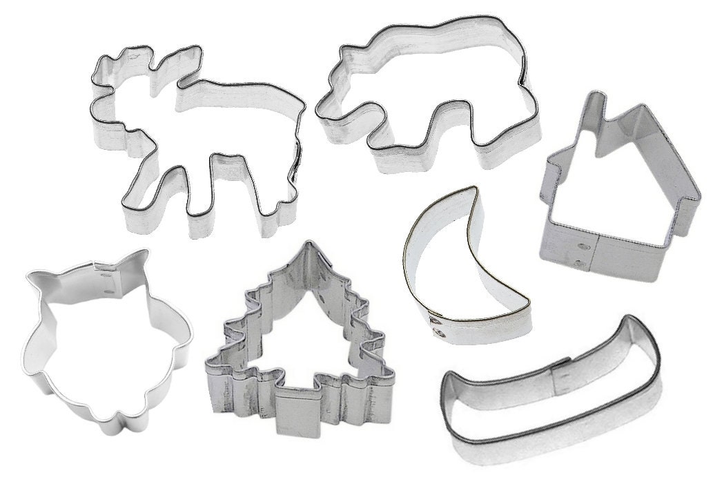 7 Piece Mini Cabin Cookie Cutter Set | Metal Moose, Bear, Canoe, Tree ...