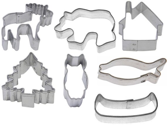 7 Piece Mini Cabin Cookie Cutter Set Moose Bear Canoe Fish | Etsy