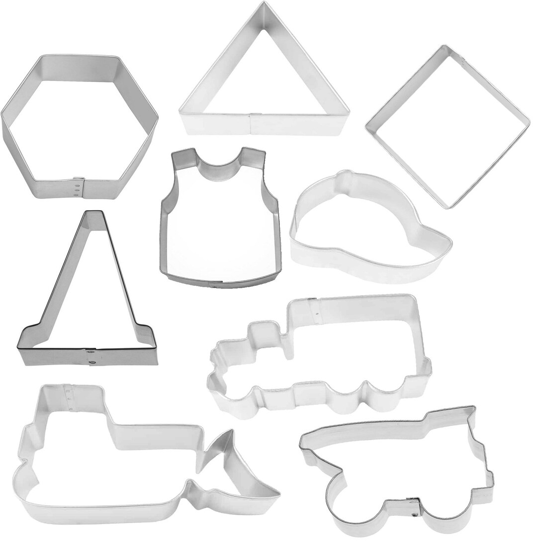 9 Piece Construction Road Work Crew Cookie Cutter Set Metal ...