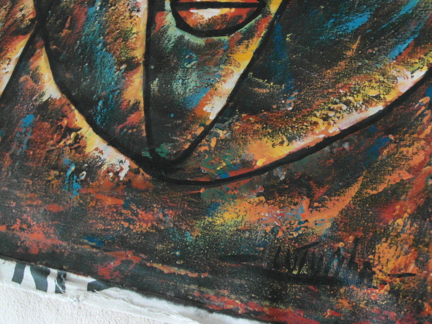 Oil Painting From ZAIRE Art 1990s MASK Rainbow Colors Hand Painting on ...