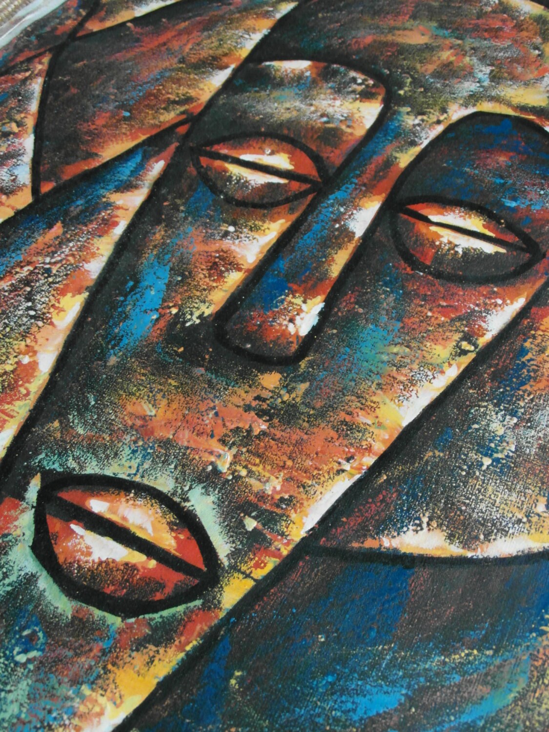 Oil Painting From ZAIRE Art 1990s MASK Rainbow Colors Hand Painting on ...