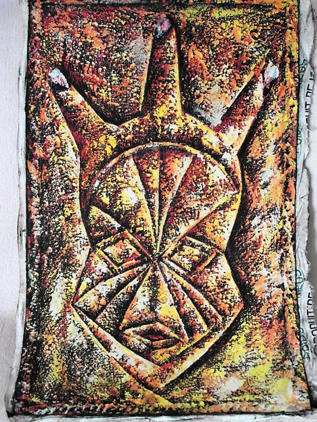 Oil Painting From ZAIRE African MASK Hand Painting on Flour Sack Canvas ...