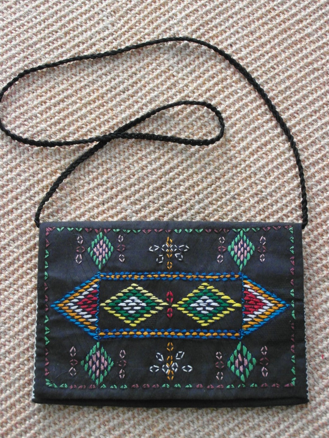 Tuareg Fabric Bag Small Black Shoulder Bag With Colorful Embroidery ...