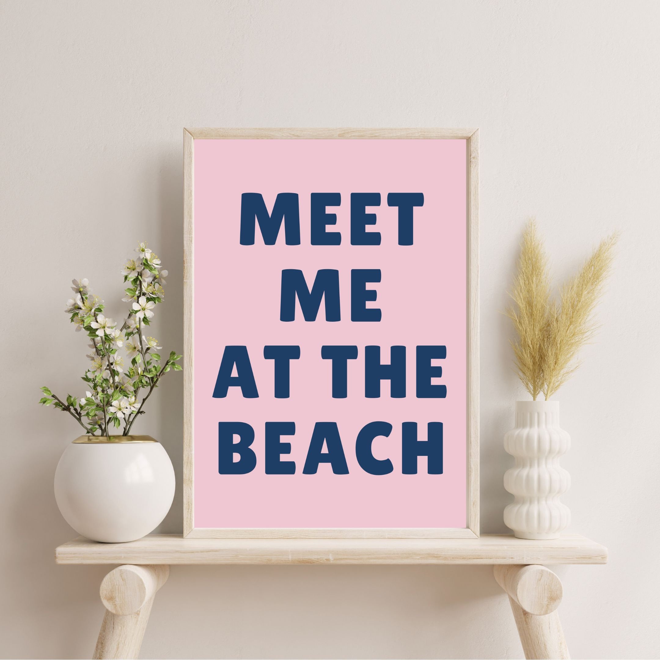 Meet Me at the Beach | Digital Download Art Print Pink Navy Blue - Etsy