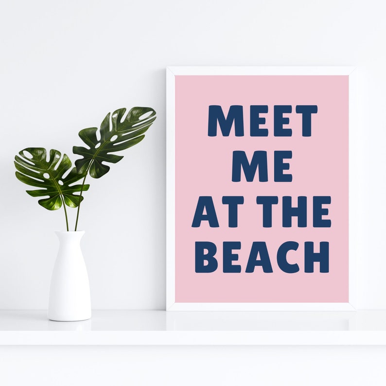 Meet Me at the Beach | Digital Download Art Print Pink Navy Blue - Etsy