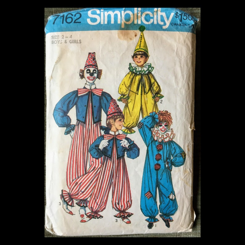 Kids Clown Costume Pattern - Simplicity Clown Sewing Pattern 7162 ...