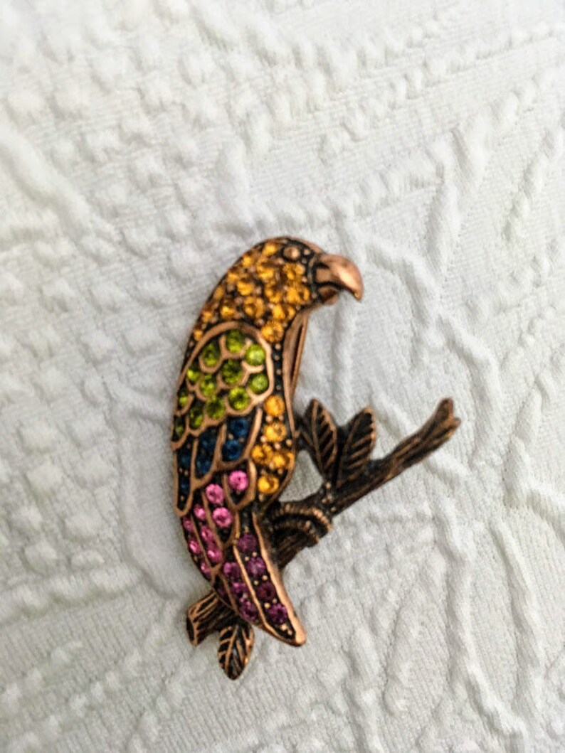Vintage Rhinestone and Copper Parrot Brooch - Parrothead Brooch - Etsy