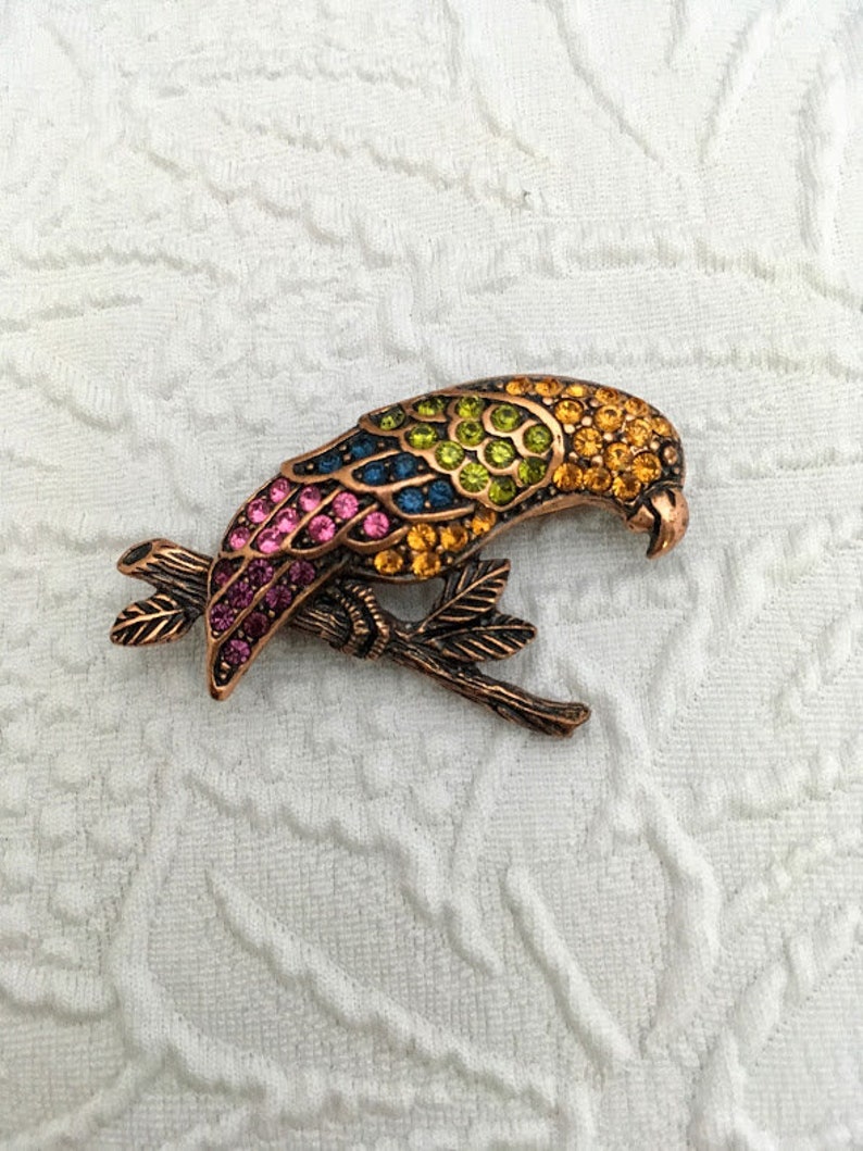 Vintage Rhinestone and Copper Parrot Brooch - Parrothead Brooch - Etsy
