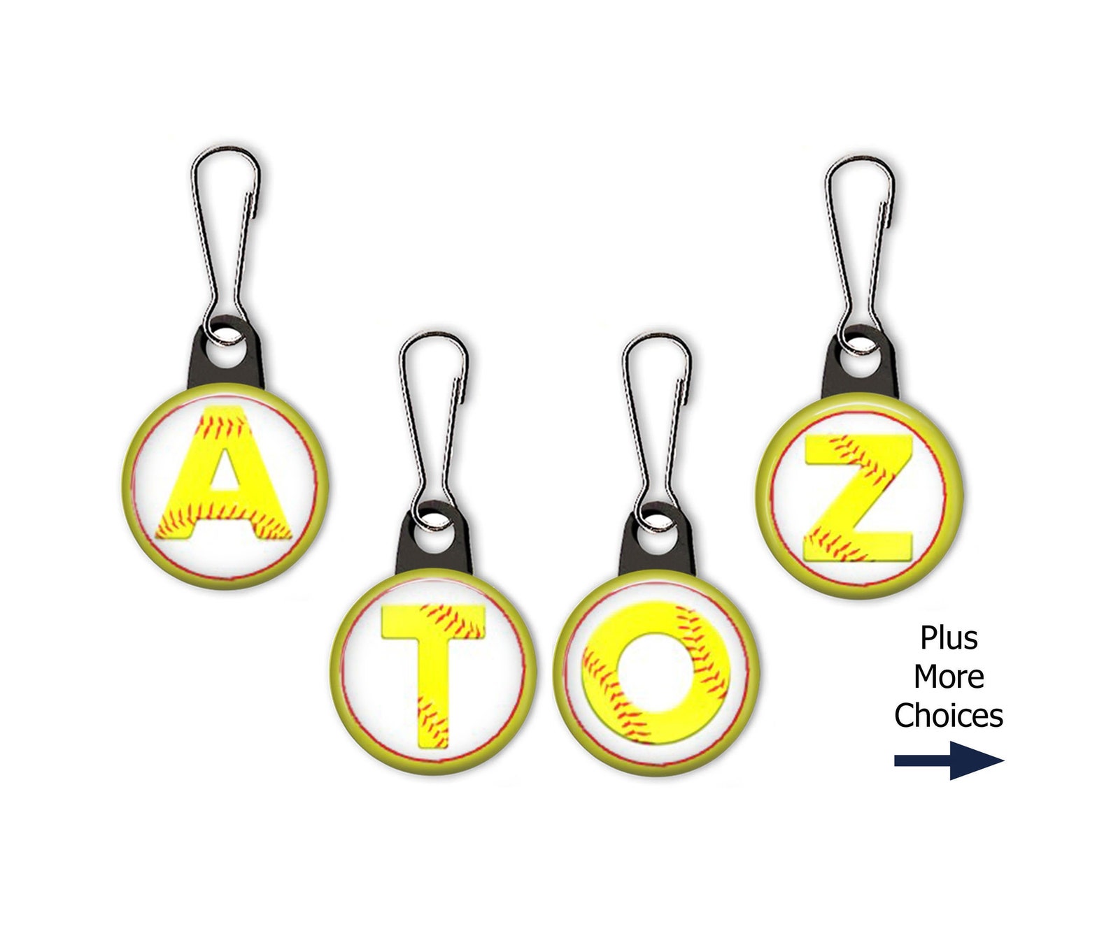 Softball Initials Alphabet A to Z zipper Pull Charmsno. - Etsy