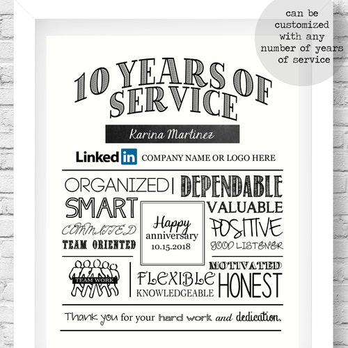 20 Year Work Anniversary Print 20 Years of Service | Etsy Canada