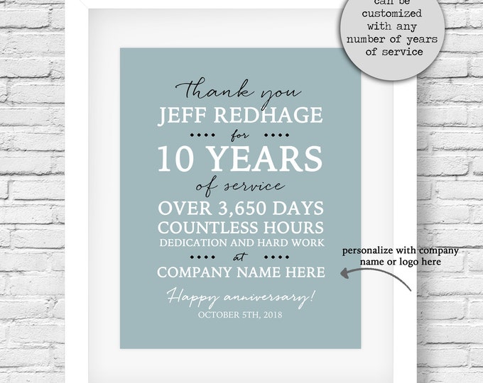 5 Year Work Anniversary Print, Employee Gift, 5 Years of Service ...
