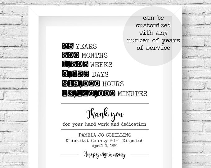 5 Year Work Anniversary Print, Employee Gift, 5 Years of Service ...